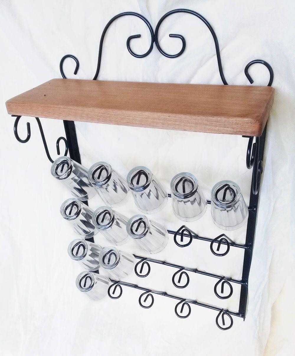 Porta Copos de Parede Rústico Ferro e Madeira Artesanal para 20 Copos ...