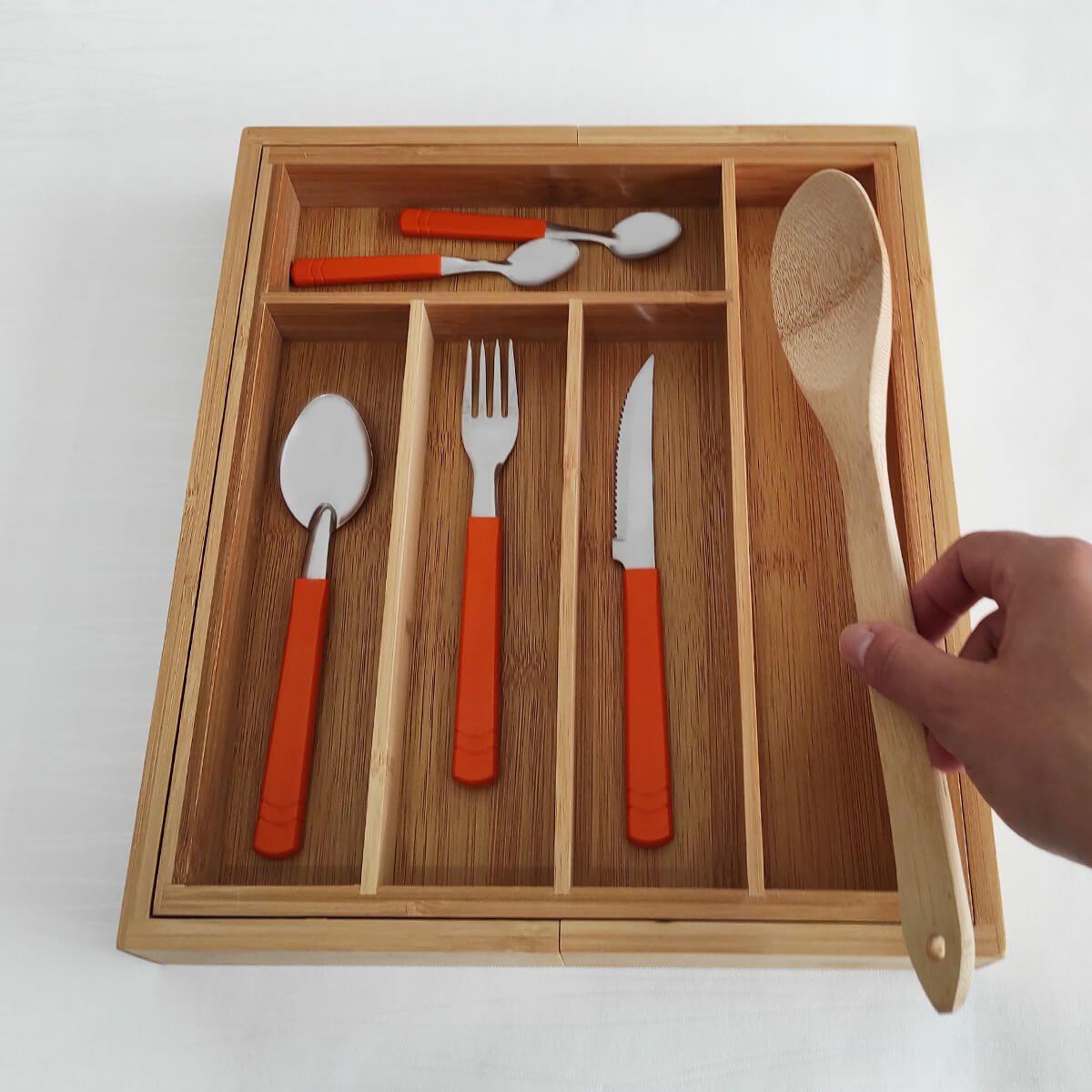 Porta Talher Bamboo Organizador Talheres Para Gaveta Extensível Bambu ...