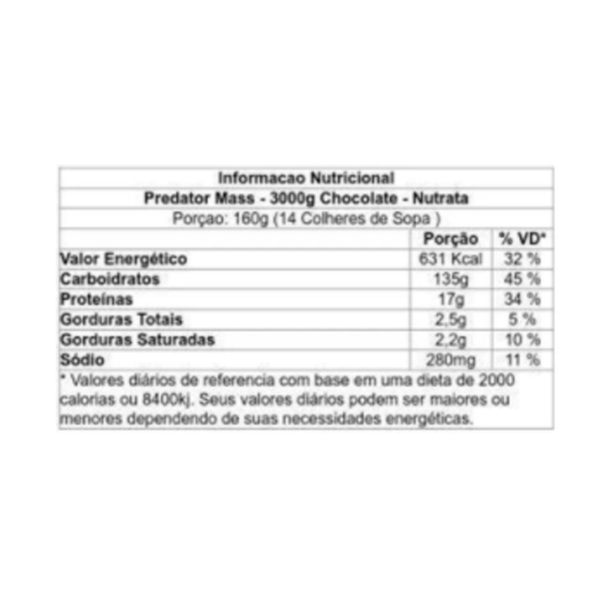 Predator Mass Chocolate 3kg - Nutrata & Predator - Hipercalórico ...