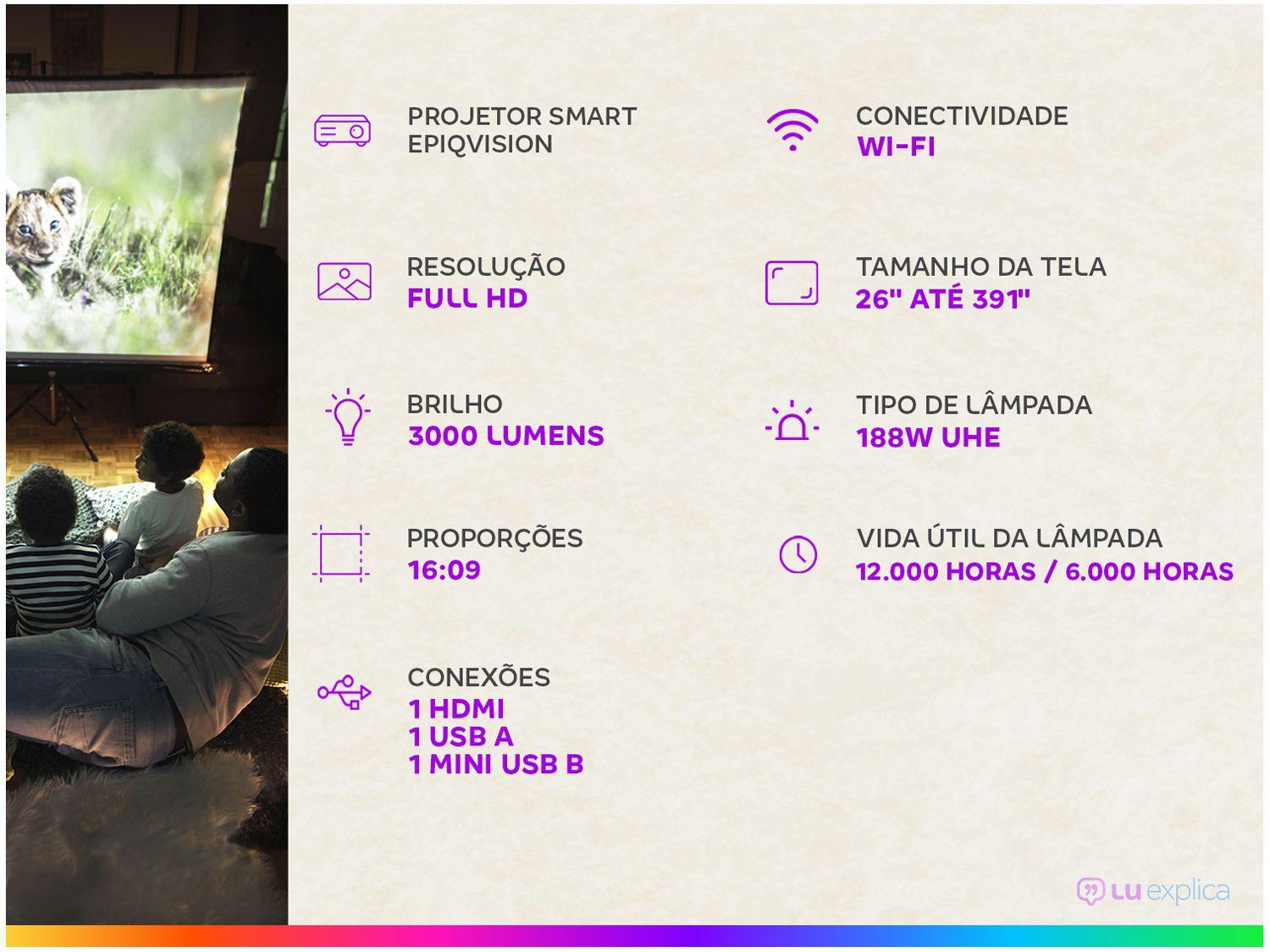 Projetor Epson EpiqVision FH-02 Full HD 1920X1080 3000 Lúmens 3LCD Wi ...