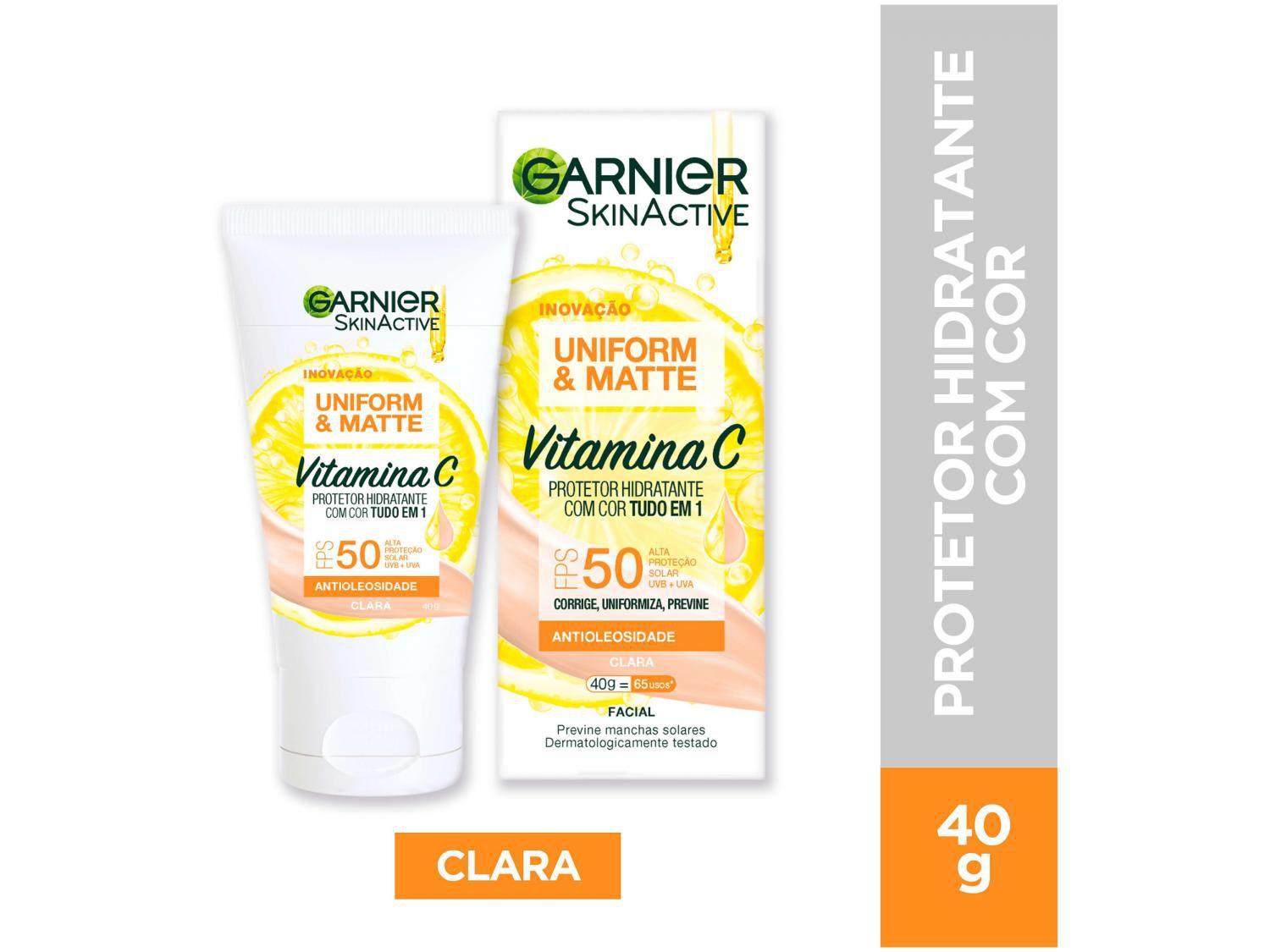 Protetor Solar Facial Garnier Uniform & Matte Vitamina C FPS 50 Cor ...