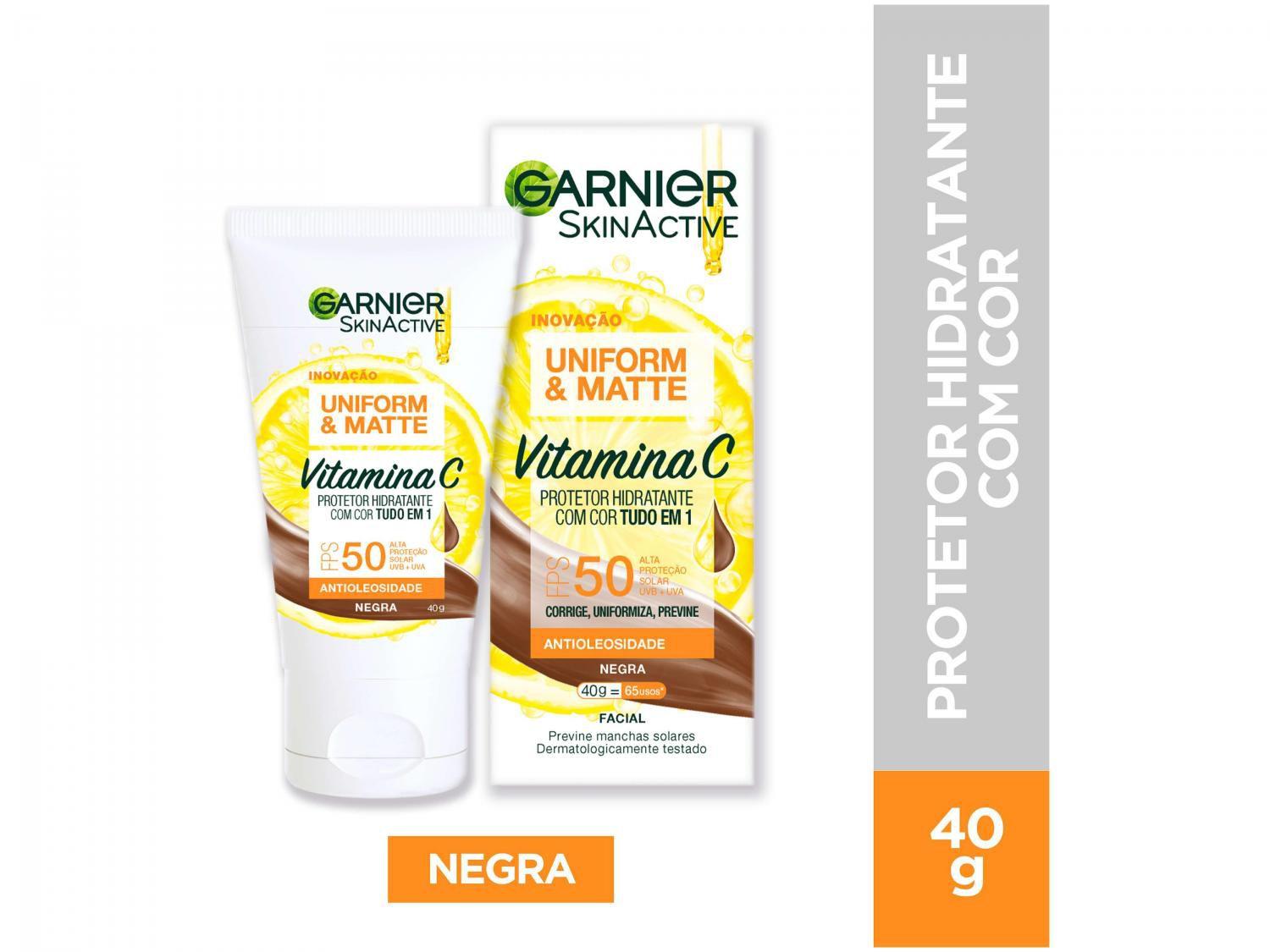 Protetor Solar Facial Garnier Uniform & Matte Vitamina C FPS 50 Cor ...