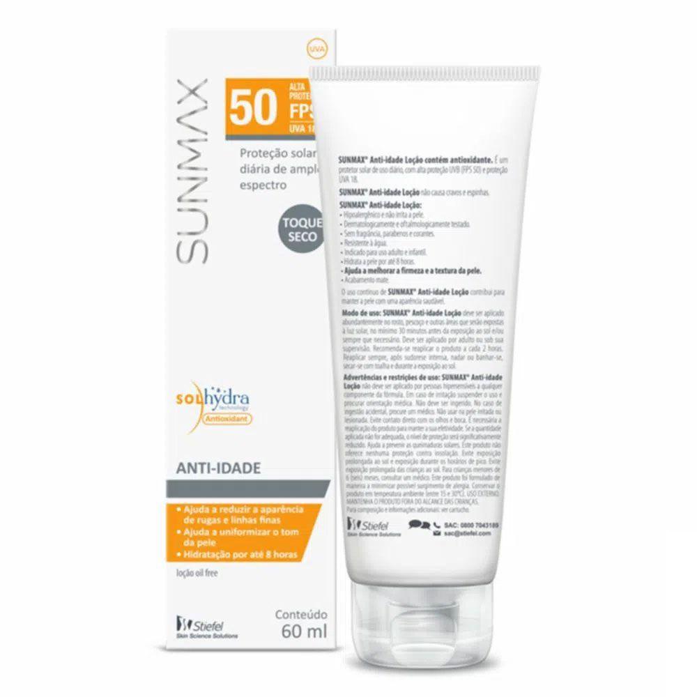 Protetor Solar SunMax Anti-Idade Pele Normal a Seca FPS50 60mL ...