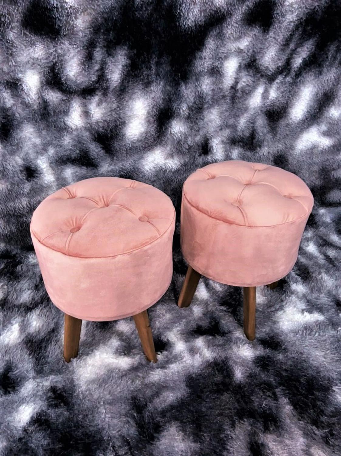 Puff Capitone Redondo-tecido Veludo-pés Em Madeira De Pinus. - Cir ...