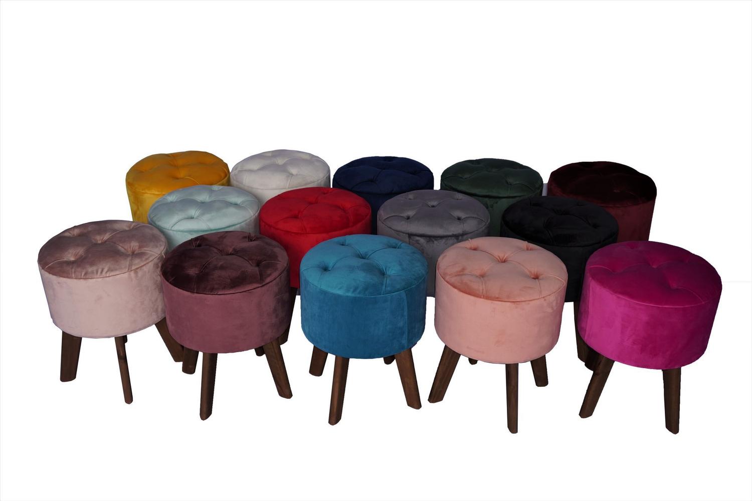 Puff Capitone Redondo-tecido Veludo-pés Em Madeira De Pinus. - Cir ...