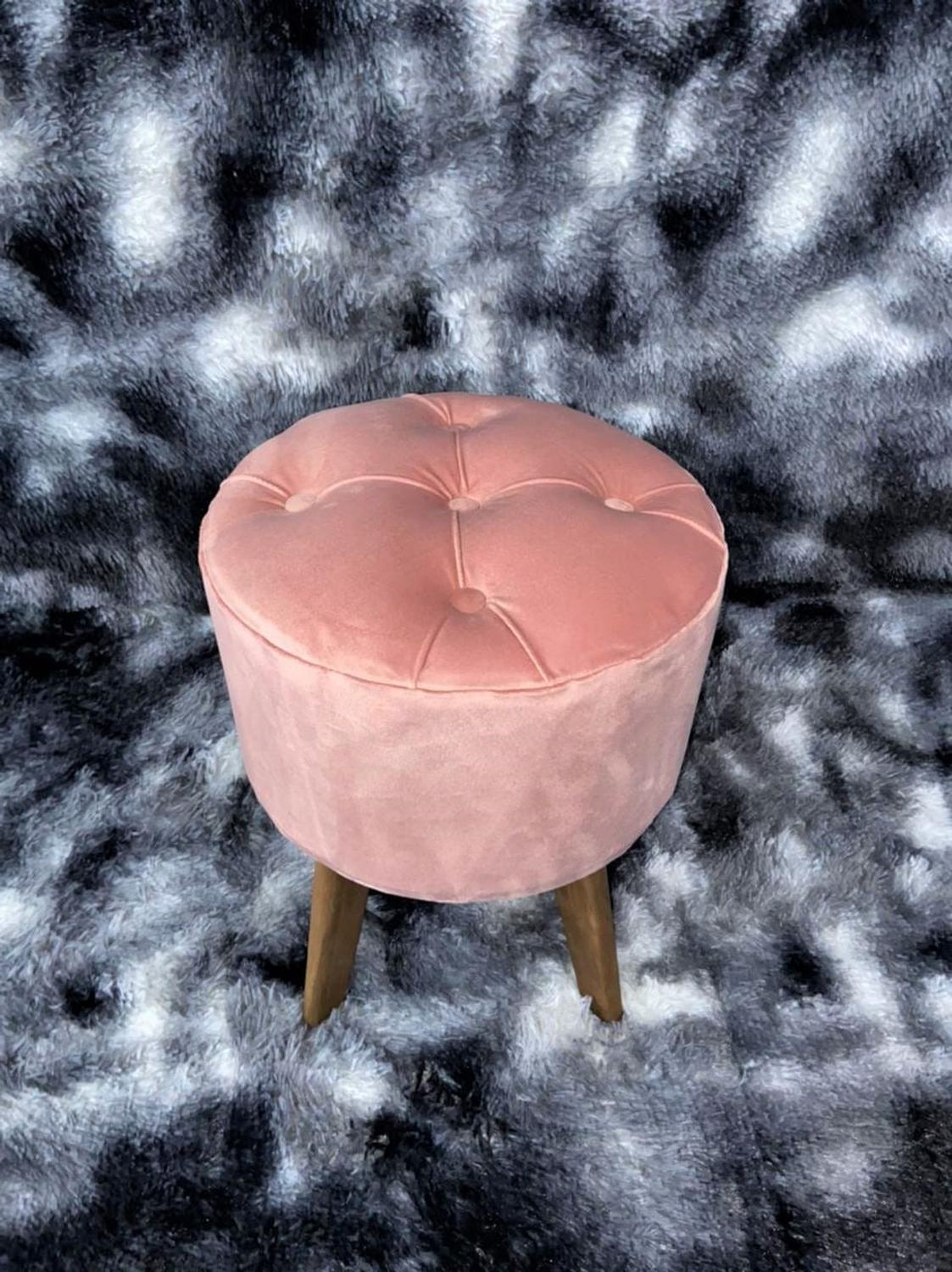 Puff Capitone Redondo-tecido Veludo-pés Em Madeira De Pinus. - Cir ...
