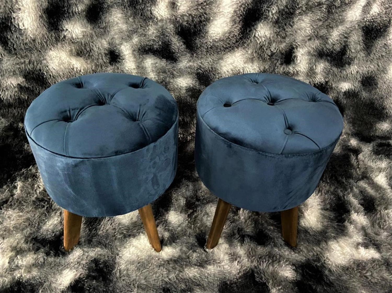 Puff Capitone Redondo-tecido Veludo-pés Em Madeira De Pinus. - Cir ...