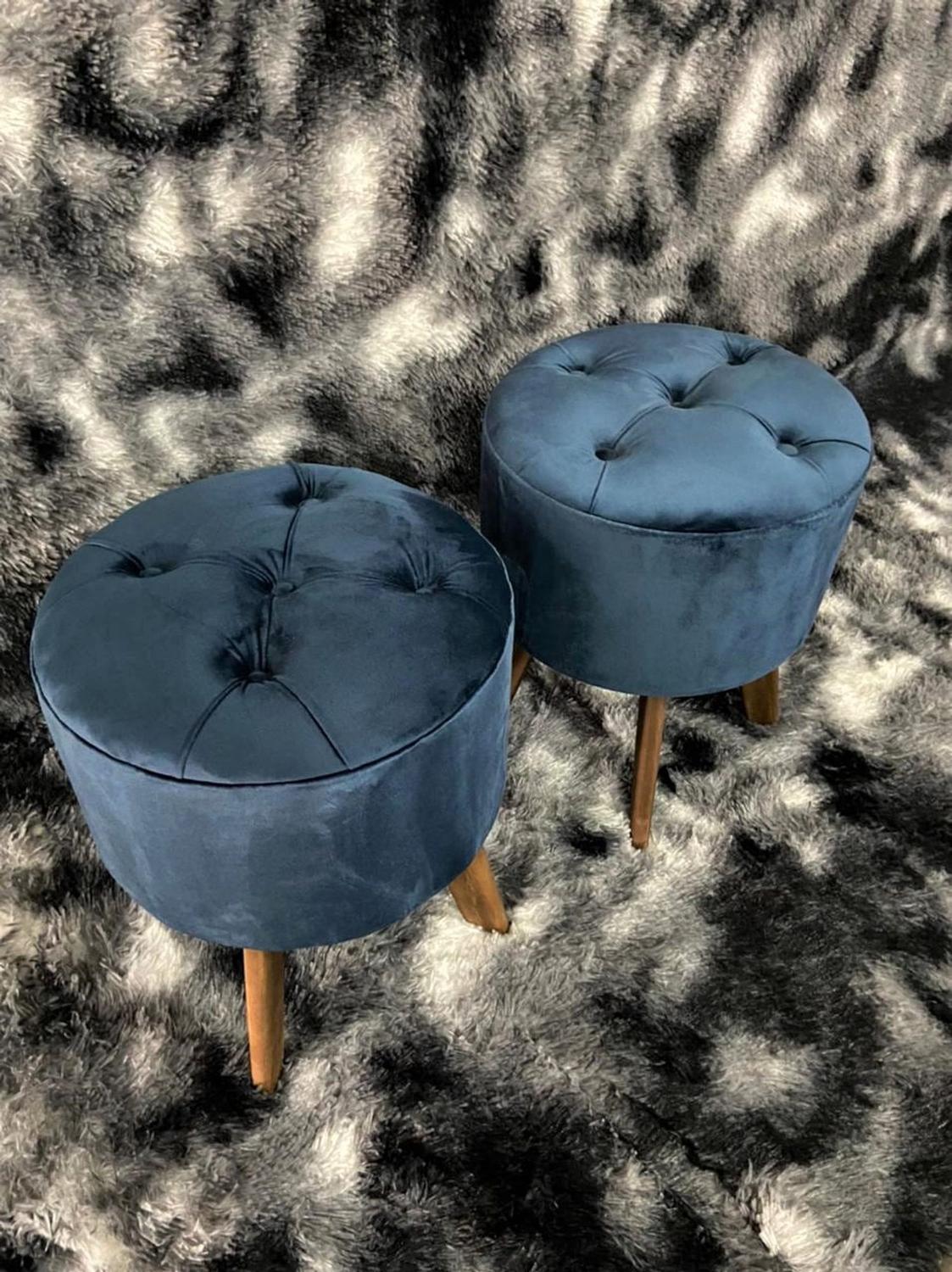 Puff Capitone Redondo-tecido Veludo-pés Em Madeira De Pinus. - Cir ...