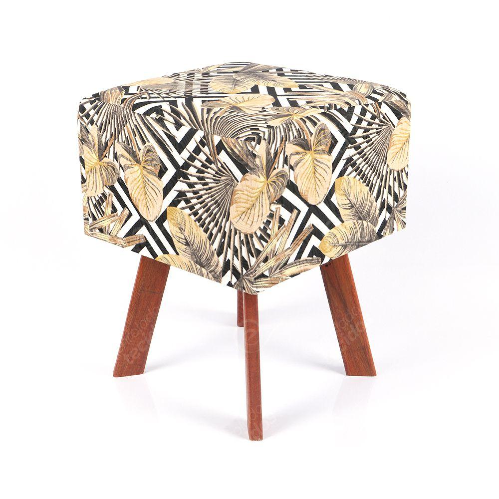Puff Quadrado em Jacquard Estampado Tropical Folhagem Bege - Puffs ...
