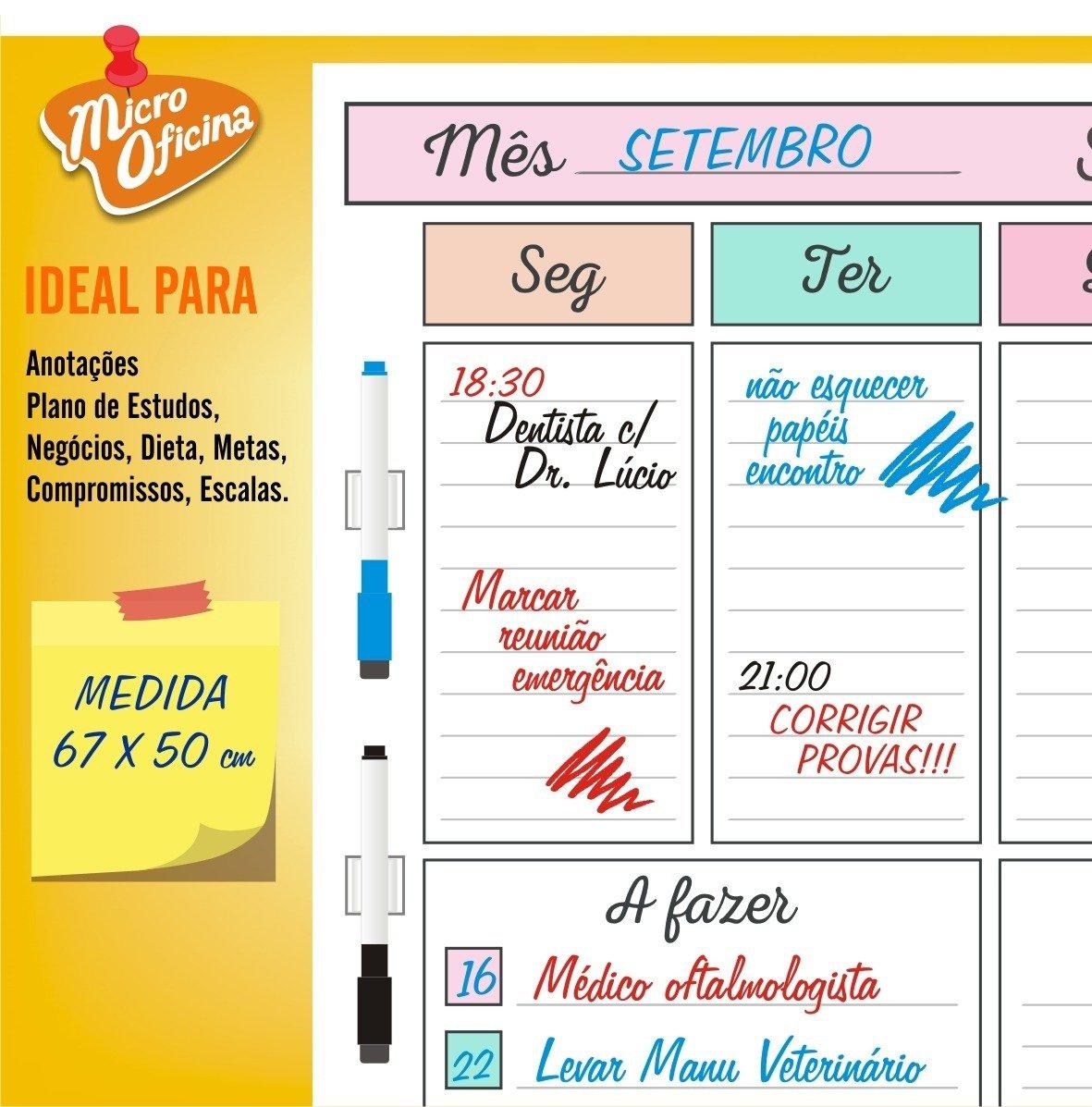 Quadro Planejamento Mensal + 3 Canetas Com Suporte - MOD03 - Micro ...