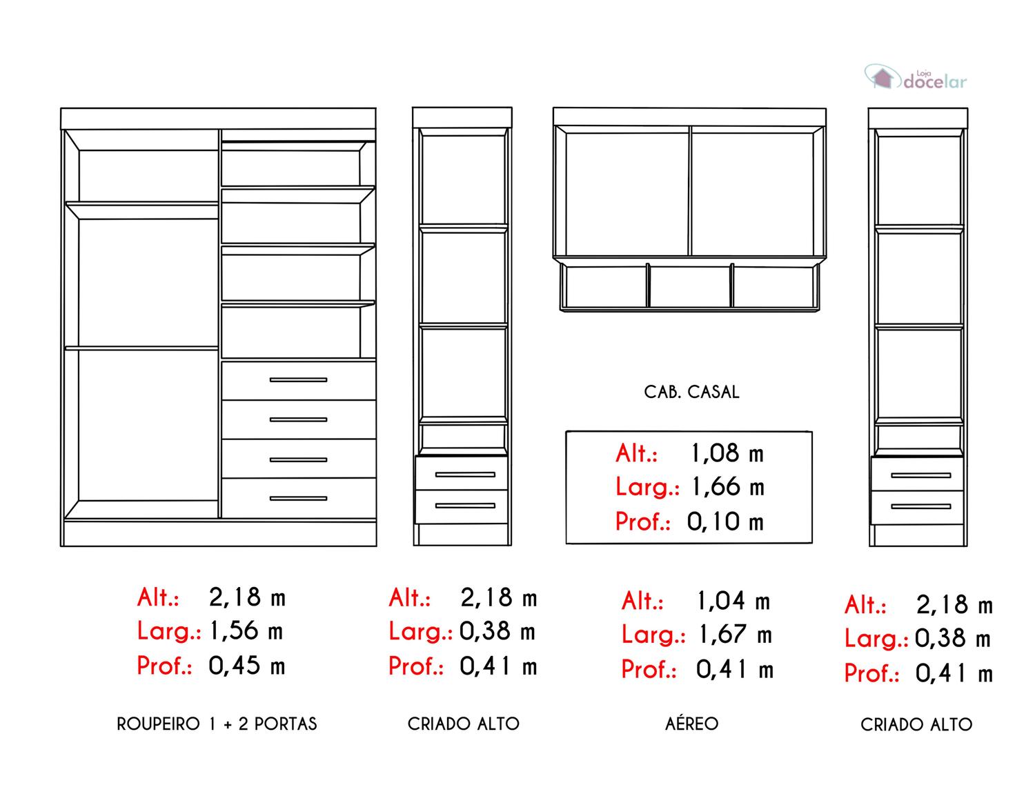 Quarto Casal Completo Modulado Queen Size 5 Peças Jequitiba - J&A ...