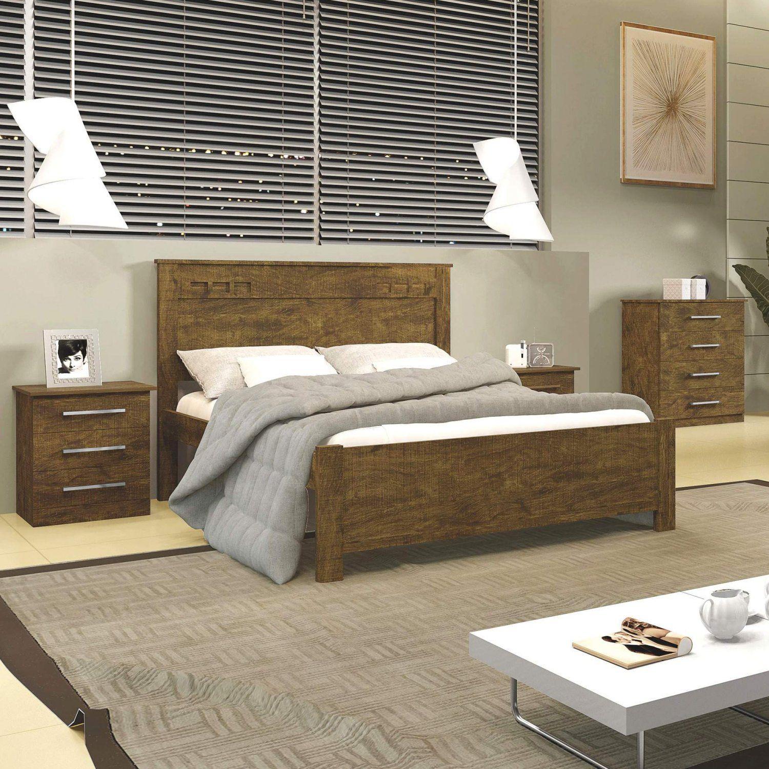 Quarto de Casal Completo com Cama Casal, 2 Criados Mudos e Cômoda ...