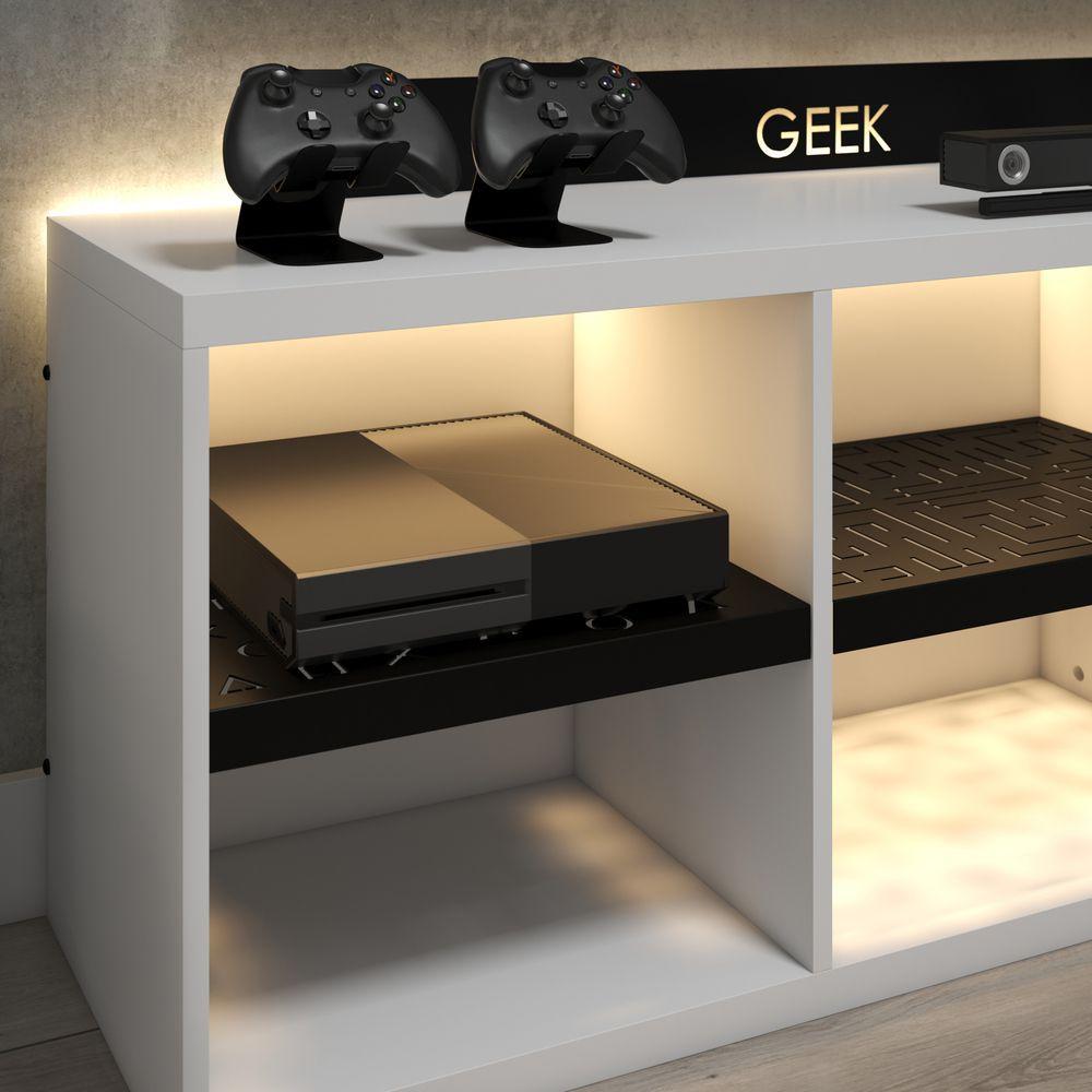 Rack Estante Bancada Gamer Geek Branco Com Led Incluso - E-LED BRASIL ...