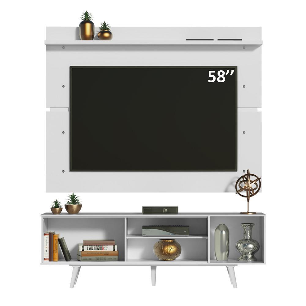 Rack Madesa Dubai e Painel para TV até 65 Polegadas com Pés - Branco - Rack com Painel ...