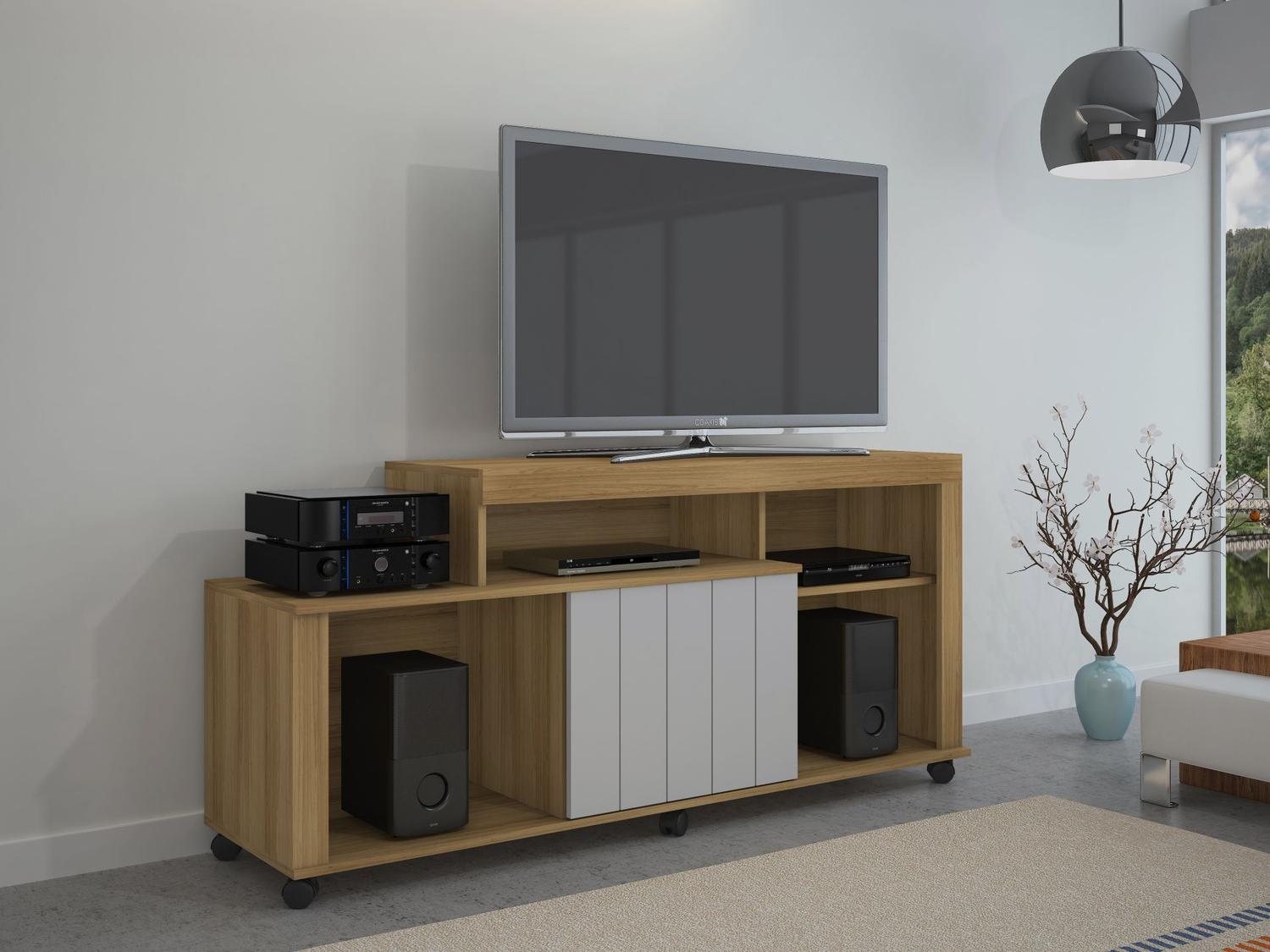 Rack Ouro Para TVs Até 43 Polegadas Com Rodinha Uma Porta JCM Moveis ...