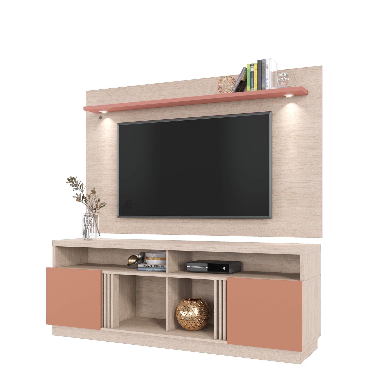 Rack Painel Home para TV até 65 Polegadas com LED Itapuã Colibri Carvalho Bianco/Terracota ...