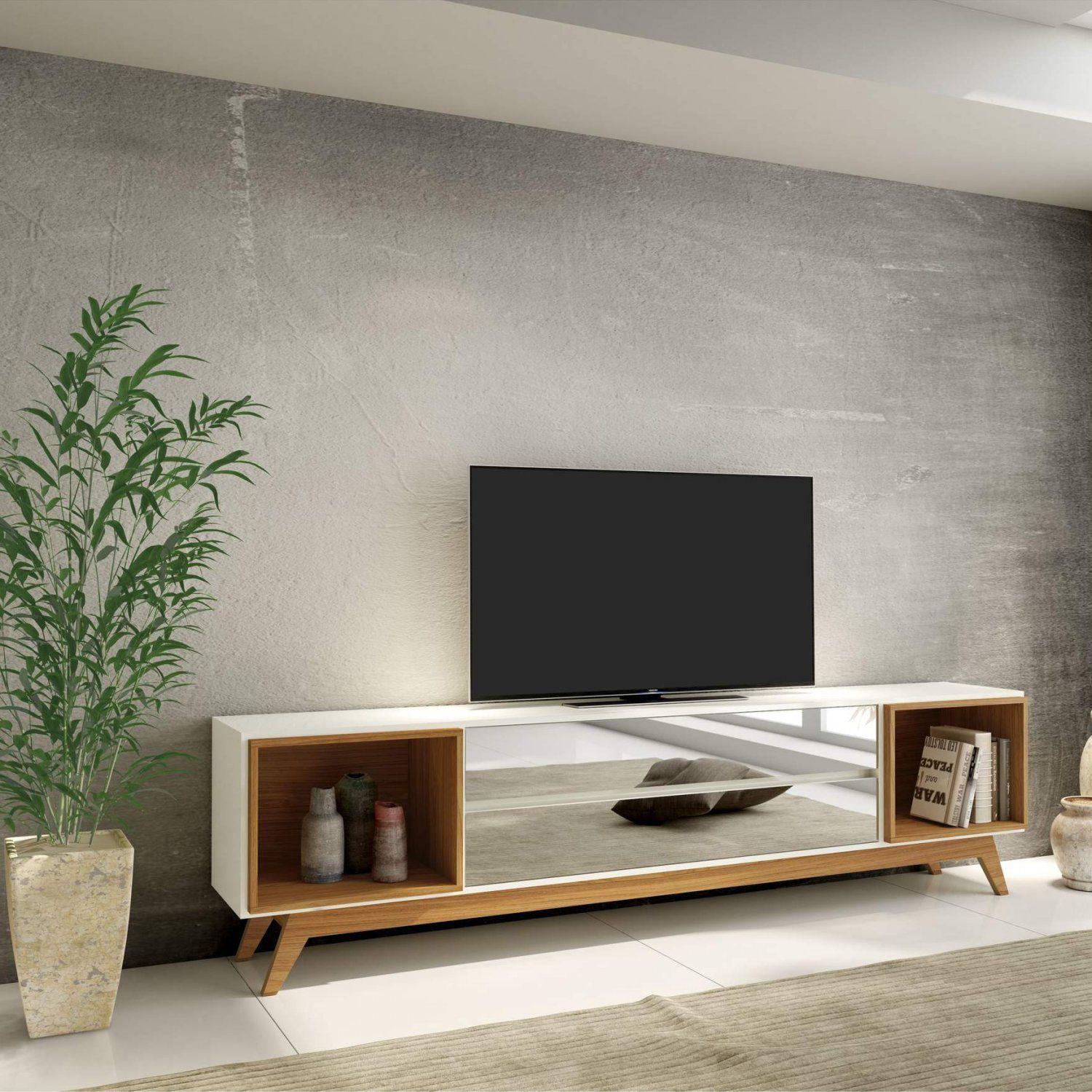 Rack para TV até 55 Polegadas 2 Gavetas Espelhadas e Nichos 220cm Retrô ...