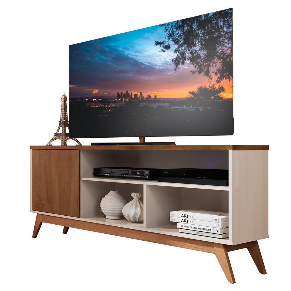Rack Para Tv Com Nichos Off White Freijó Germai - Rack - Magazine Luiza