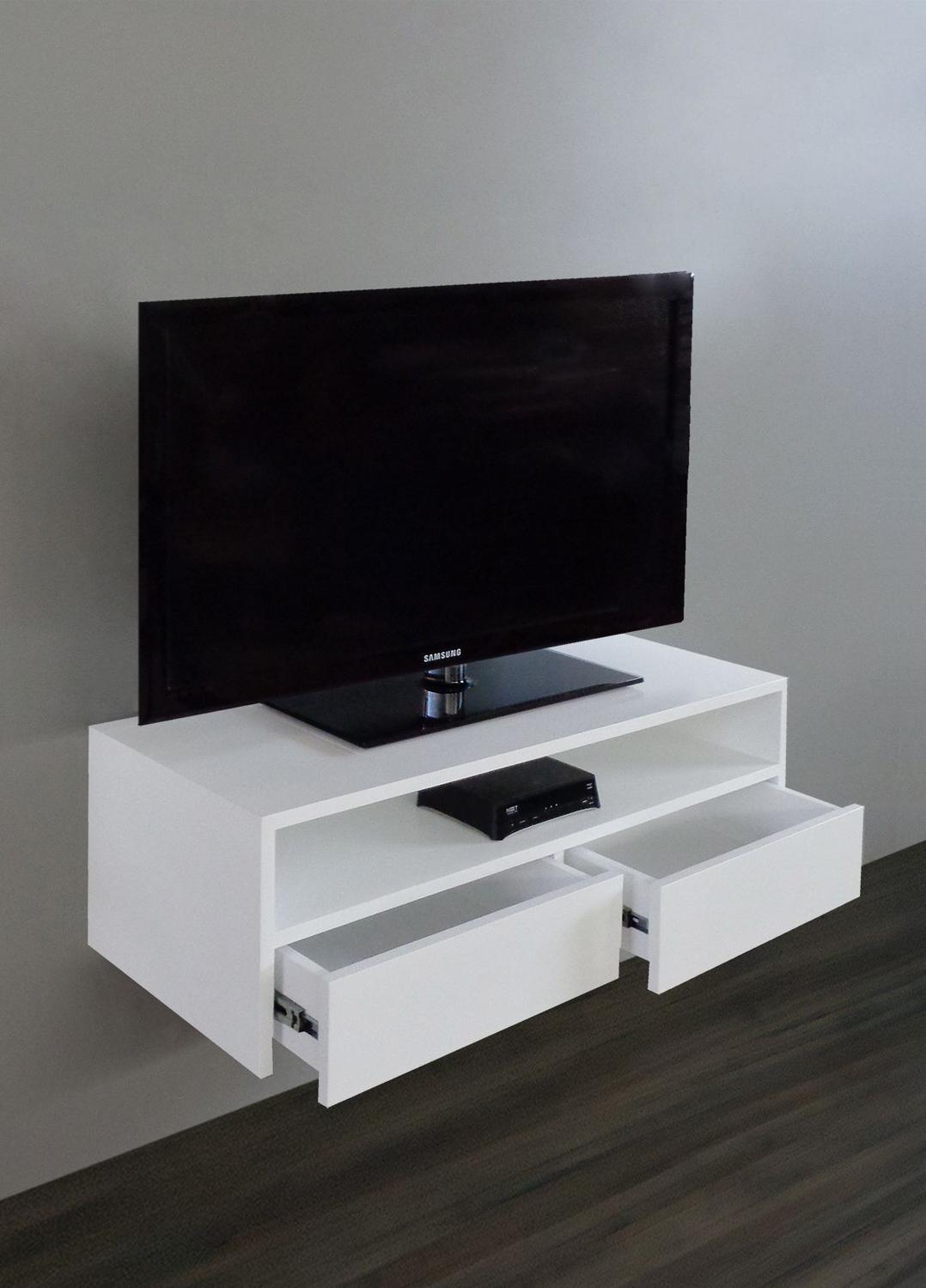 Rack para TV Suspenso Bancada Com Nicho e Gaveta Laqueado - Branco ...