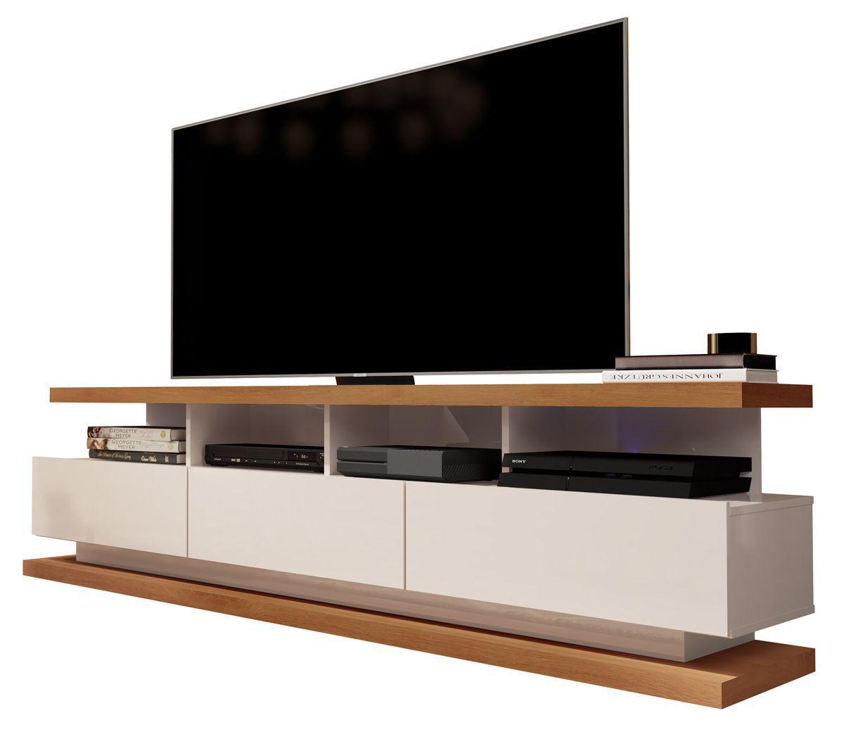Rack para TV Vivare Off White com Freijó - Germai Móveis - Rack ...