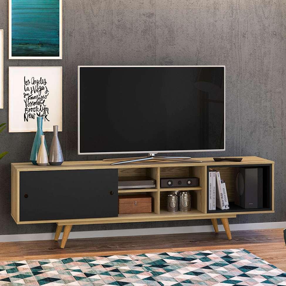 Rack Retrô Goslar Mel Freijó e Preto 180 cm - Mobly - Rack - Magazine Luiza