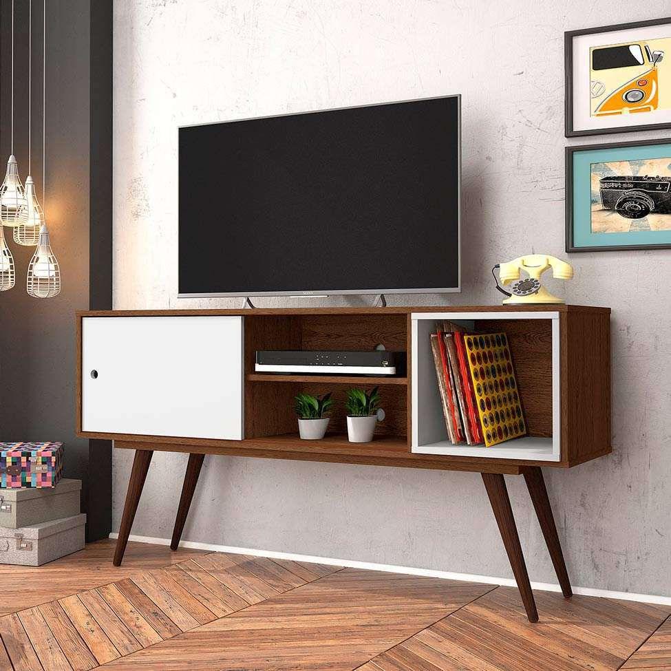 Rack Retrô Monschau Carvalho e Branco 140 cm - Olivar Móveis - Rack ...