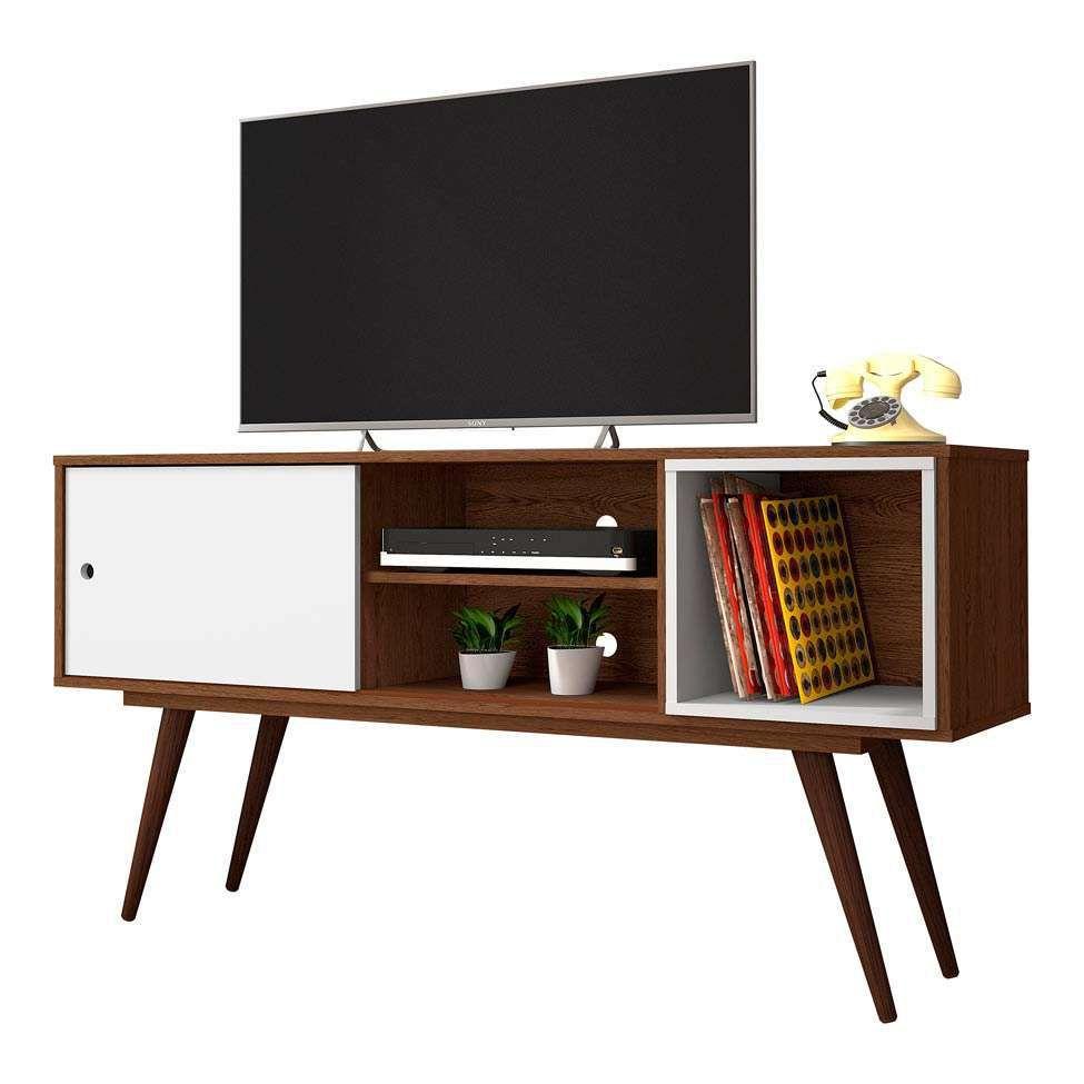 Rack Retrô Monschau Carvalho e Branco 140 cm - Olivar Móveis - Rack ...