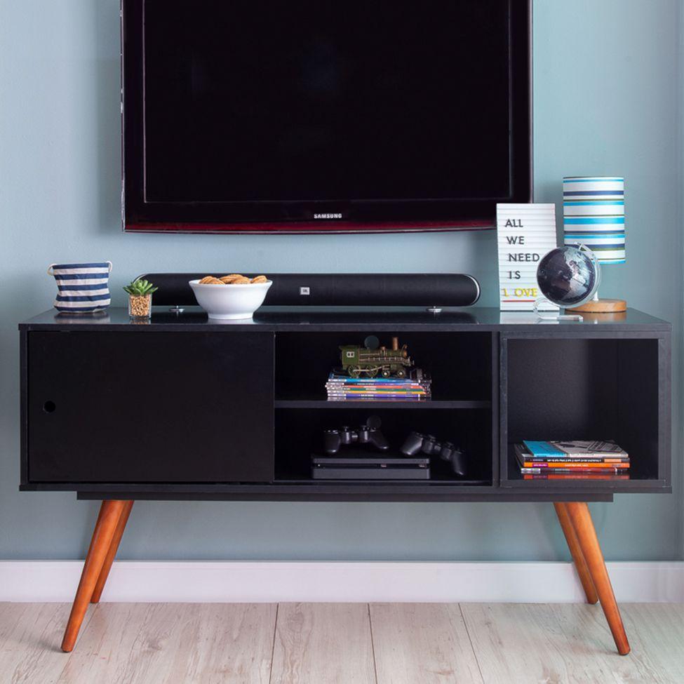 Rack Retrô Monschau Preto 140 cm - Mobly - Rack - Magazine Luiza