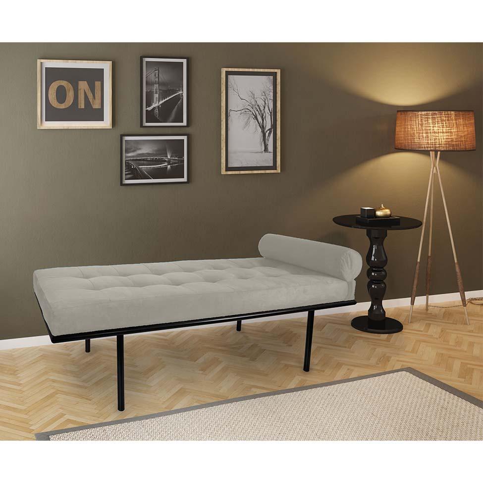 Recamier Aline Botonê Preto e Bege - Mundo futon - Recamier ...