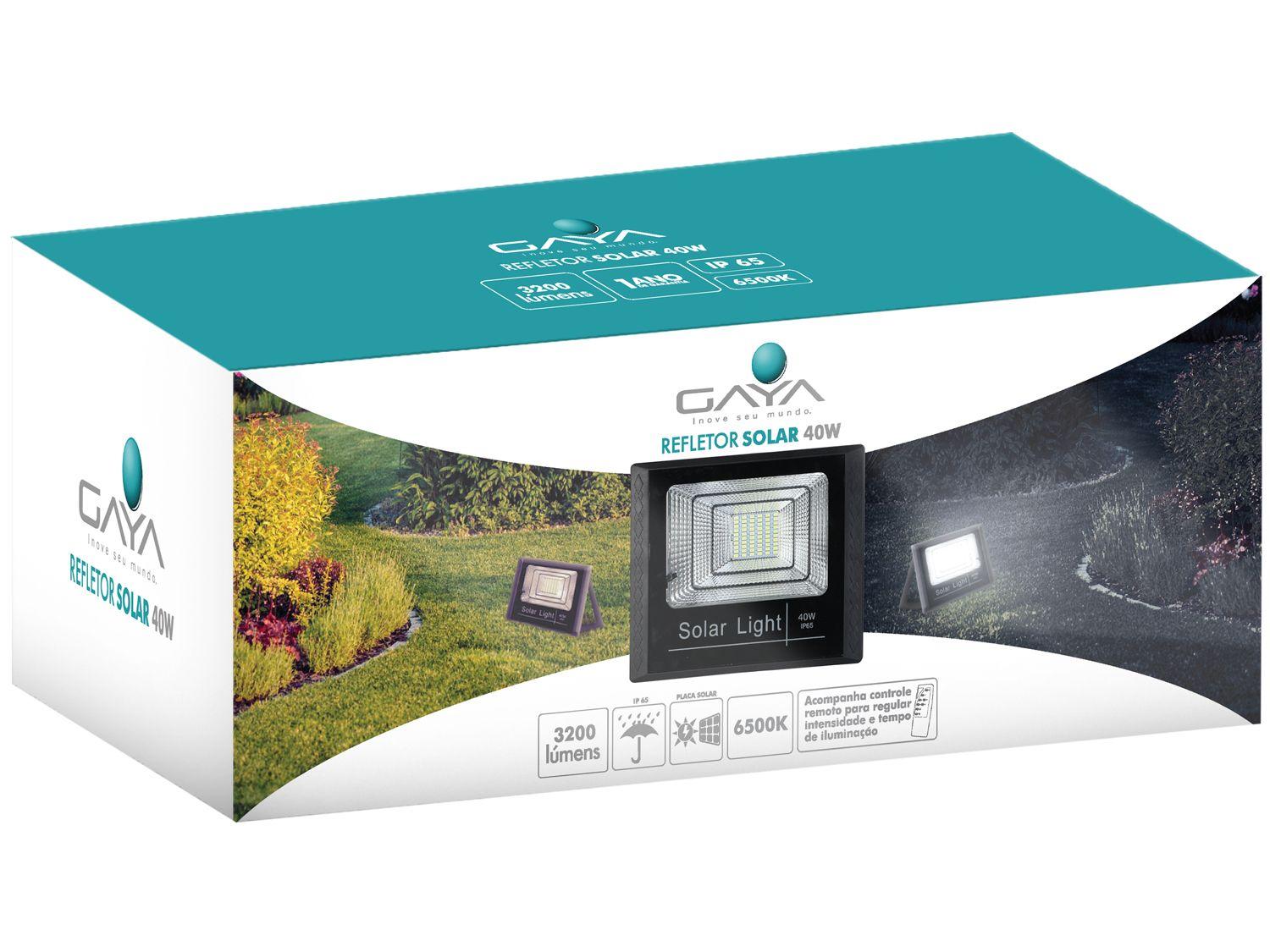 Refletor LED Solar 40W 6500K Branca com Controle Remoto Gaya 9669