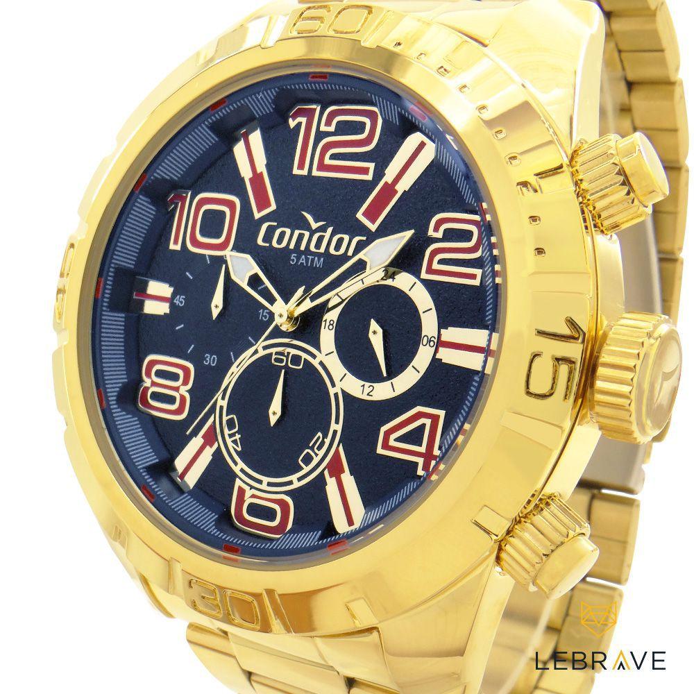 Relógio Condor Masculino Dourado Azul COVD54BF4A 1 Ano de Garantia ...
