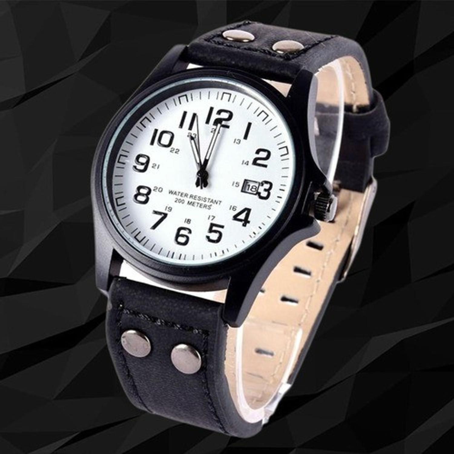 Relógio De Pulso Soki Quartzo Esportivo Couro Branco/preto - Relógio ...