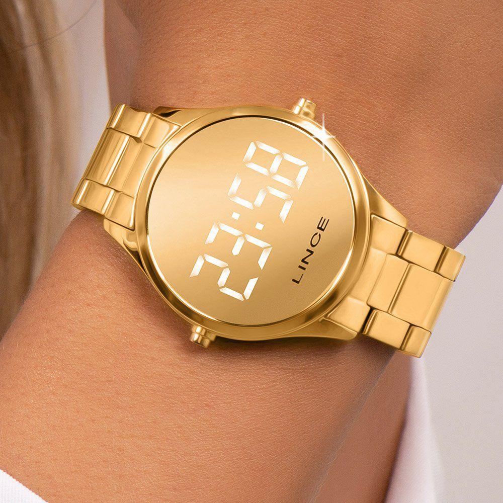 Relógio Lince Feminino Dourado MDG4617LBXKX Digital 5 Atm Cristal ...