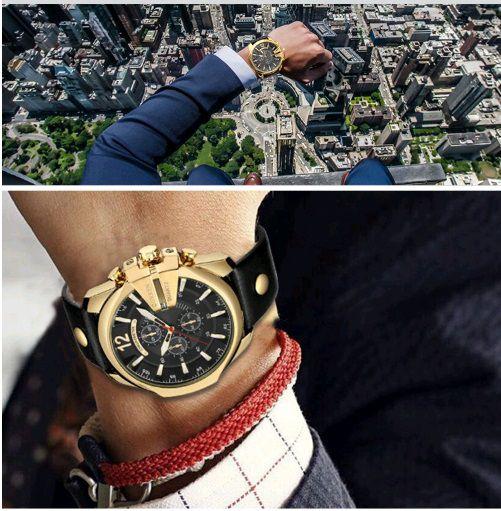 Relógio Masculino Curren 8176 Dourado Bracelete Couro Preto - Relógio ...
