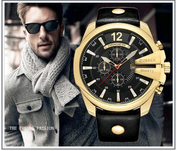 Relógio Masculino Curren 8176 Dourado Bracelete Couro Preto - Relógio ...