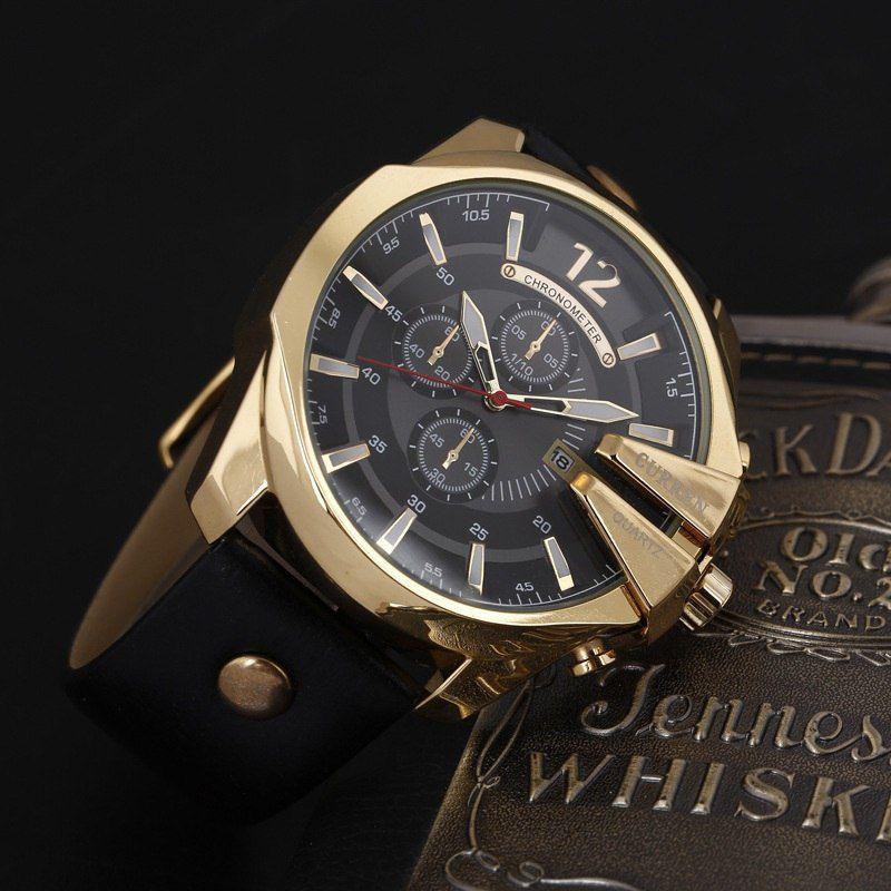 Relógio Masculino Curren 8176 Dourado Bracelete Couro Preto - Relógio ...
