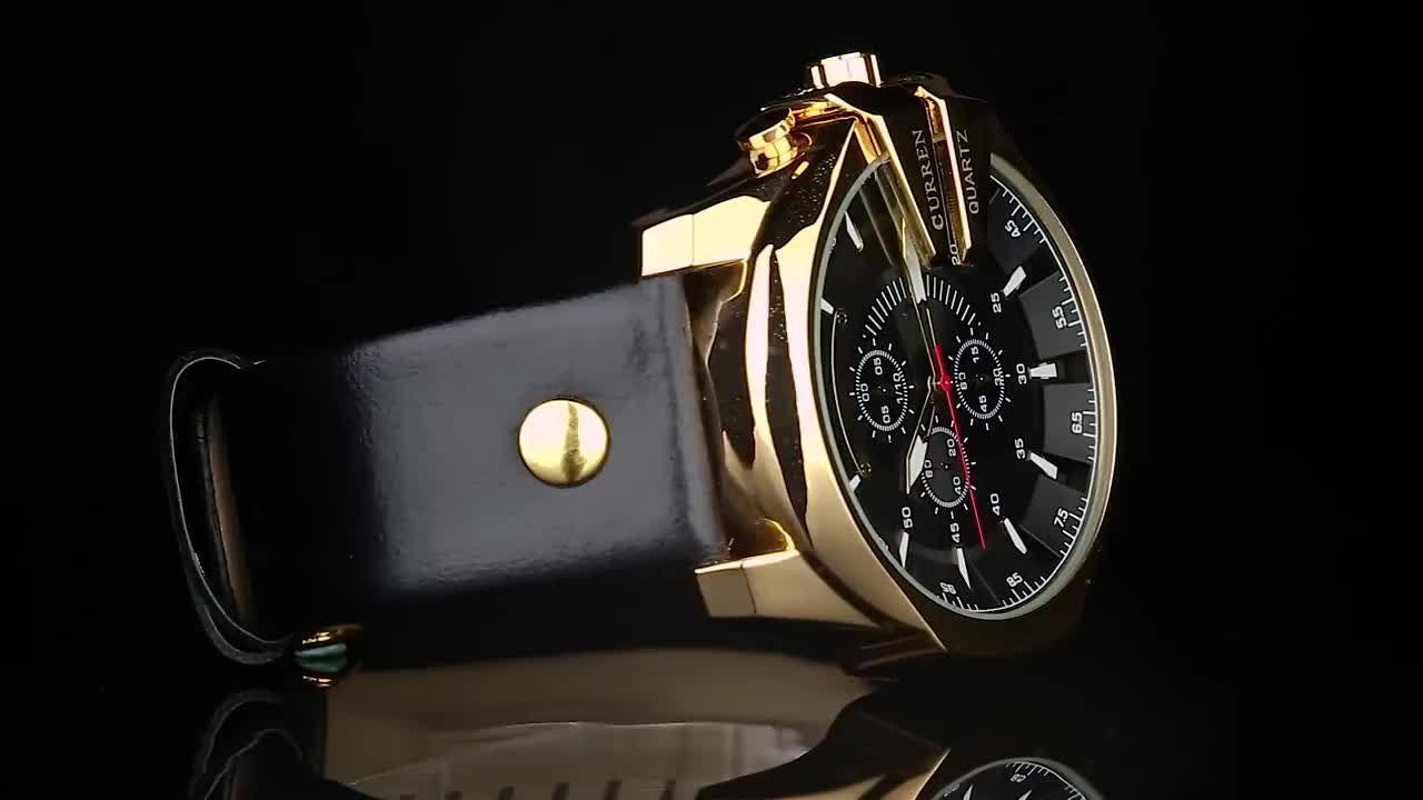 Relógio Masculino Curren 8176 Dourado Bracelete Couro Preto - Relógio ...