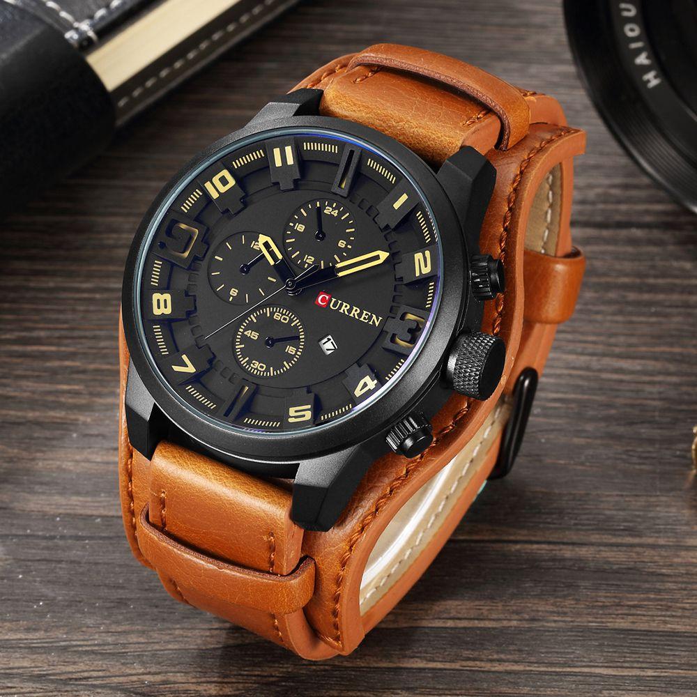 Relógio Masculino Original Curren 8225 Bracelete Couro Fundo Preto ...