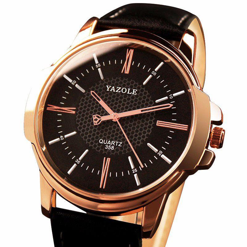 Relógio Masculino Yazole 358 Pulseira Em Couro Ferragem Bronze ...