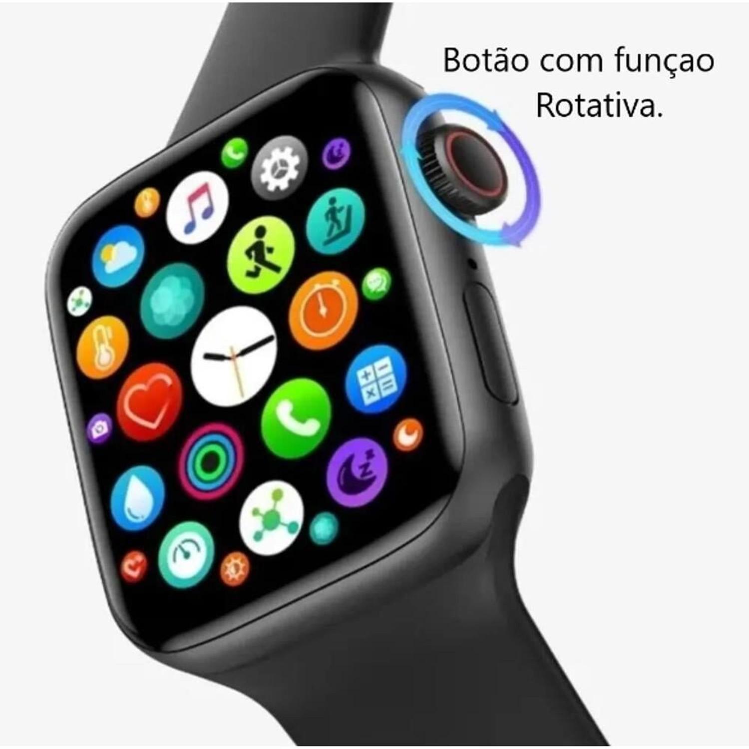 Relogio smartwatch hw22 plus rosa 44mm serie 6 com ios e android mais ...