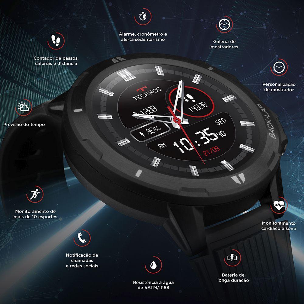 Relógio Smartwatch Masculino Technos Smart Connect Sports Pulseira de ...