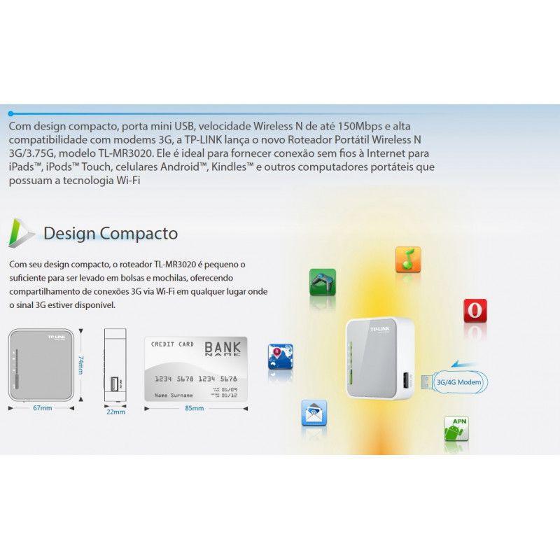 Roteador Portatil TP-Link TL-MR3020 3G/4G 3.75G Wireless N - Roteador ...