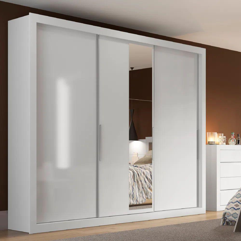 Roupeiro Casal Astor Com Espelho Branco Carraro - Guarda-Roupa ...