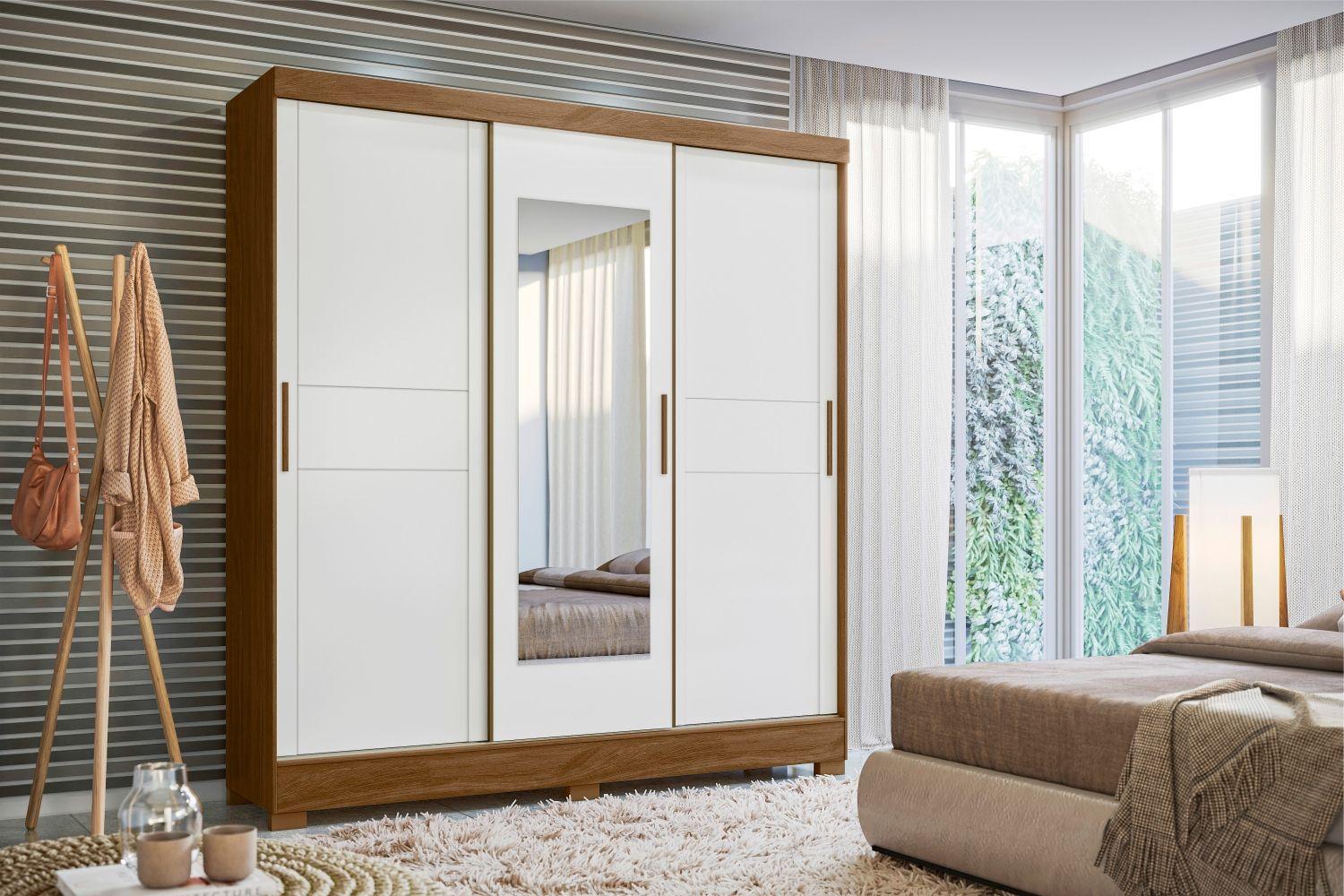 Roupeiro com Espelho Nilo Naturale/Branco - Moval - Guarda-Roupa ...