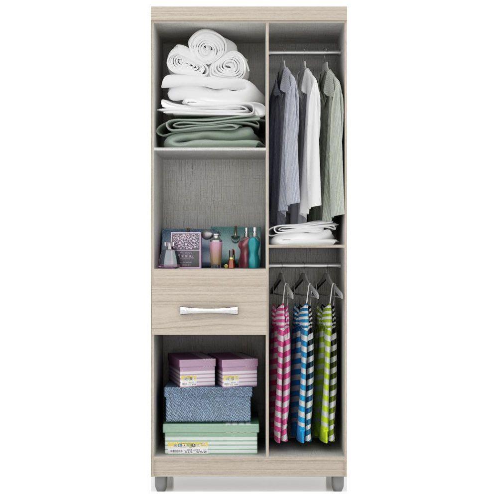 Roupeiro Solteiro Gabriela 1 Gaveta e 3 Portas com Espelho Acp Móveis ...