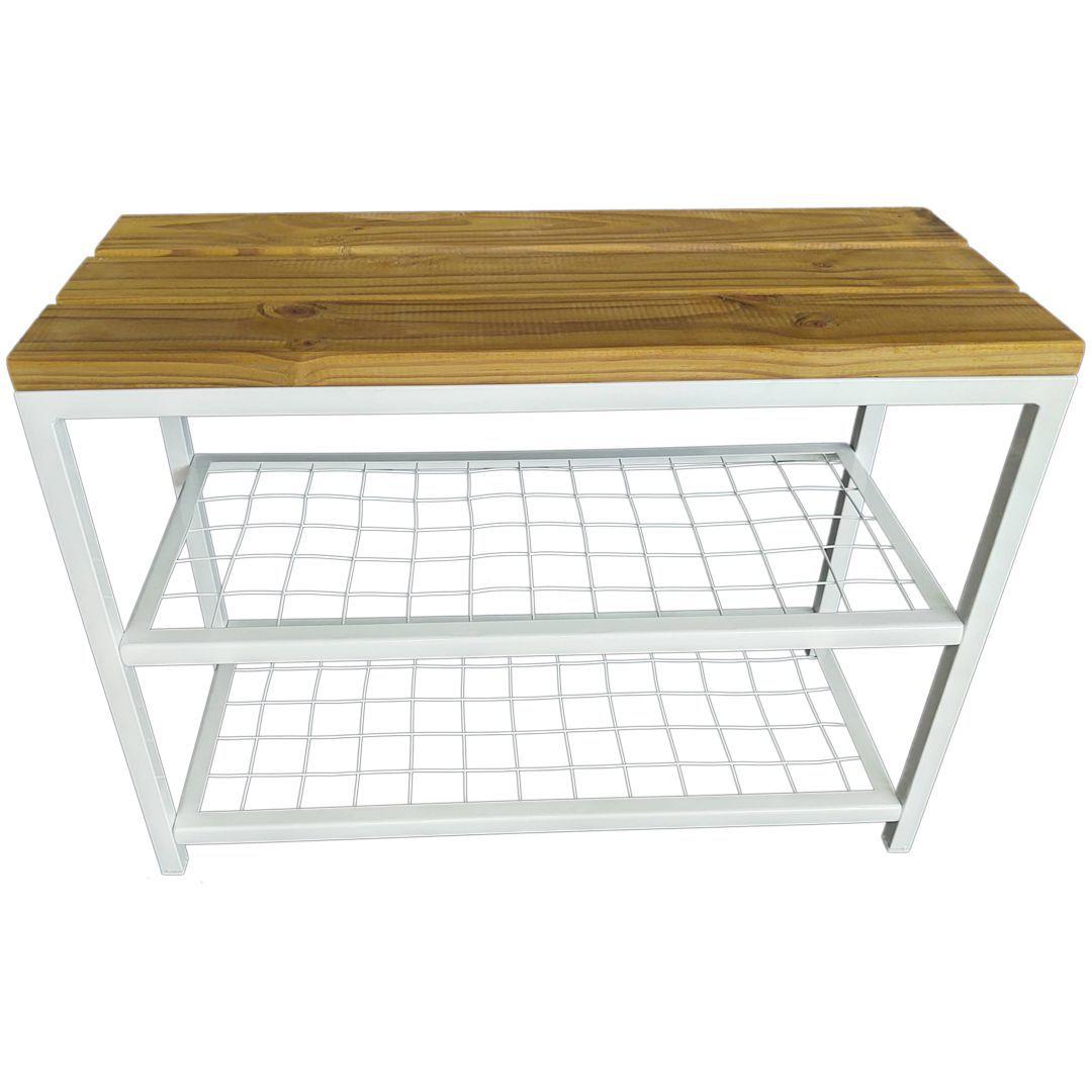 Sapateira Horizontal Preto Metal e Madeira Natural de Deck Grade Branca ...