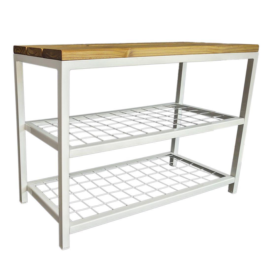 Sapateira Horizontal Preto Metal e Madeira Natural de Deck Grade Branca ...