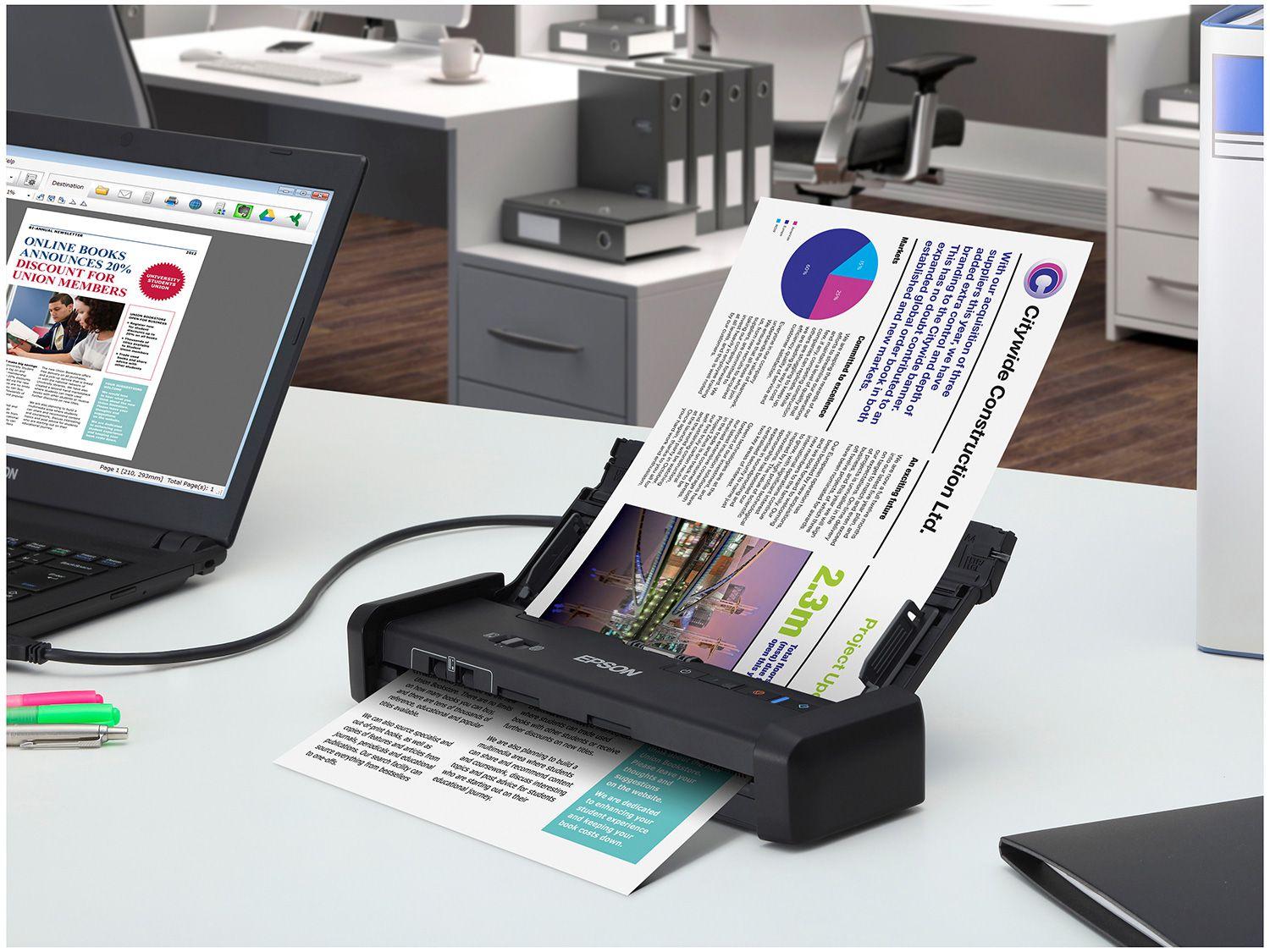 Scanner Portátil Epson WorkForce ES-200 Colorido - 600dpi Alimentador ...