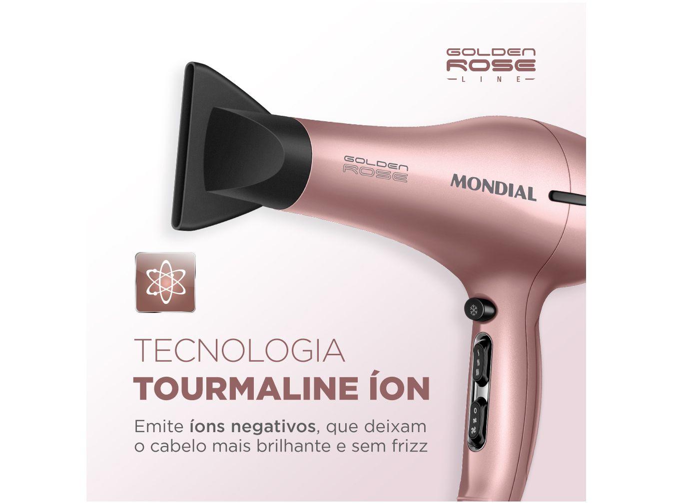 Secador de Cabelo Mondial Golden Rose SCP-01 Turmalina Íons 2000W 2 ...