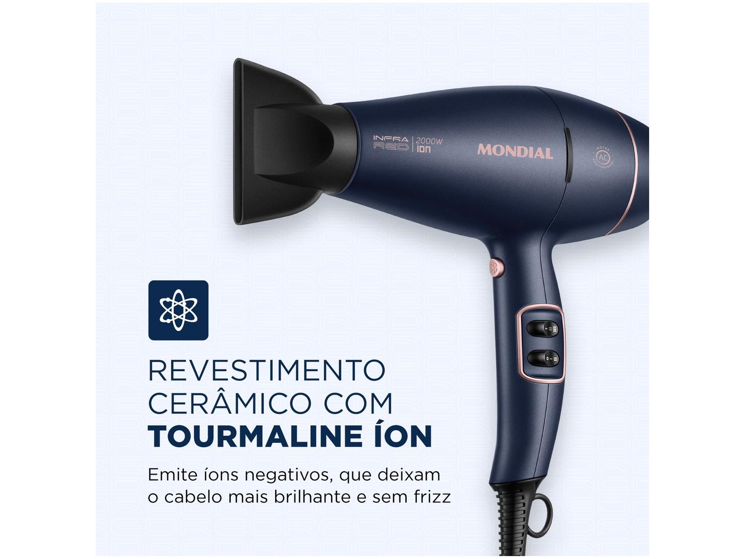 Secador de Cabelo Mondial Infrared Rosé e Azul 2000W 2 Velocidades SCP ...